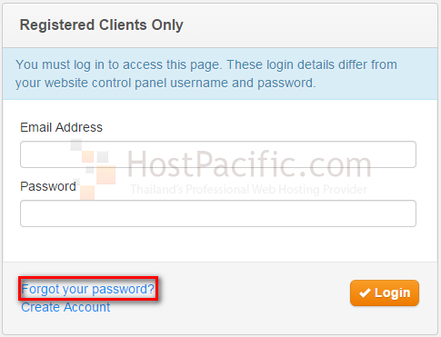 การ Reset Password ระบบ Client Area - HostPacific.com